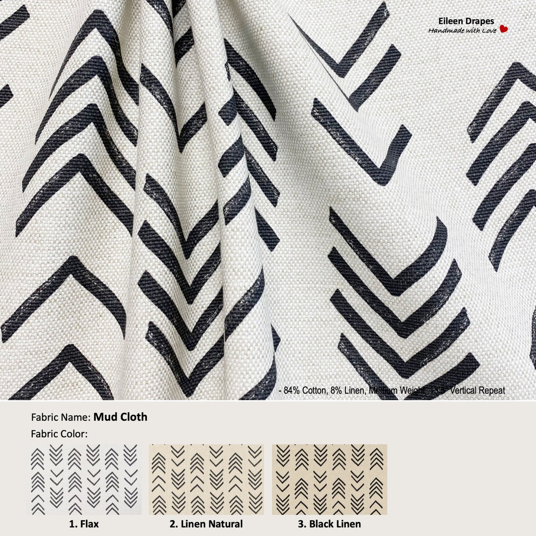 Mud Cloth; 3 Colors; Arrow Abstract Black Natural; Cotton Blend Curtain ...