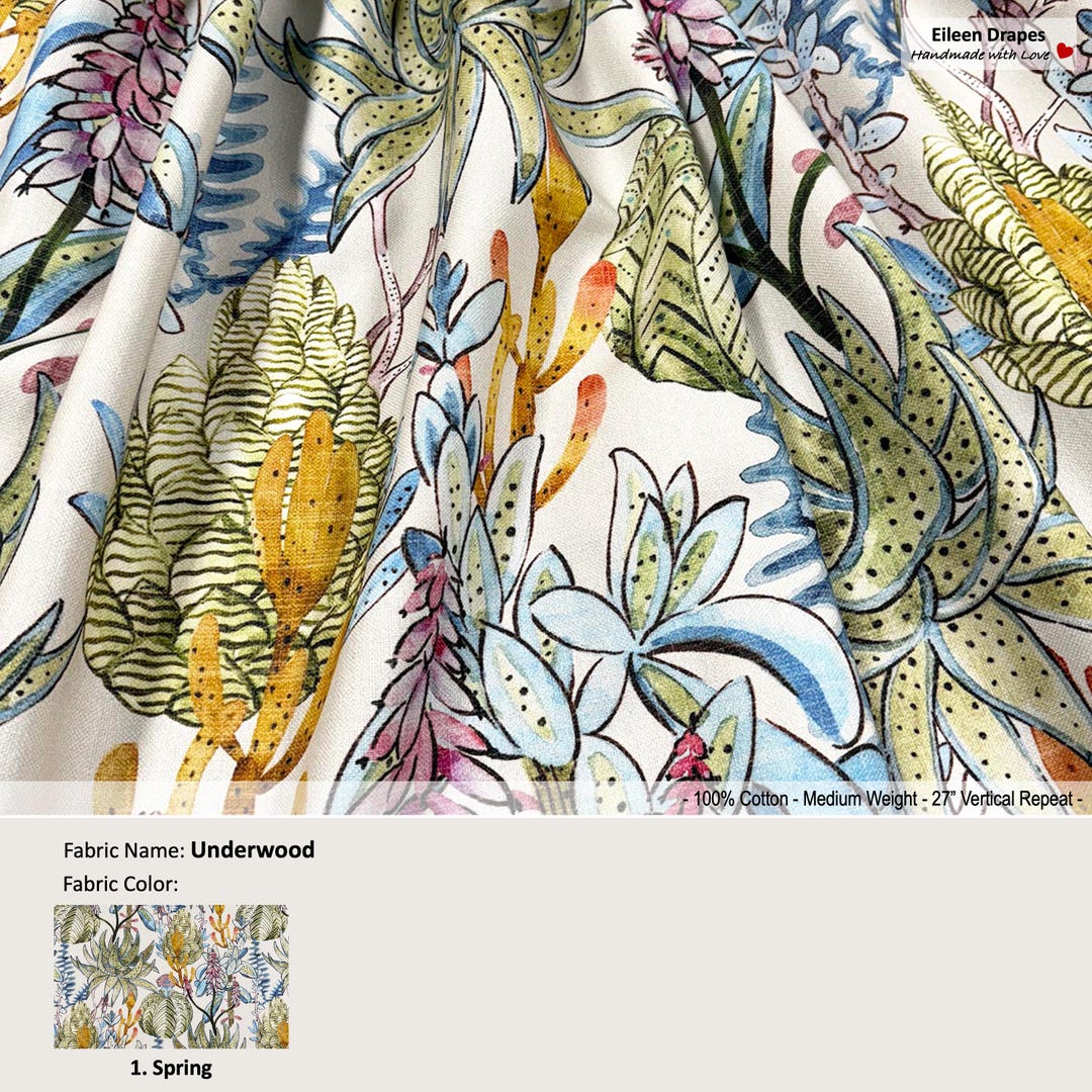 Underwood; Color Spring; Floral Succulents; Cotton Curtain, Valance ...