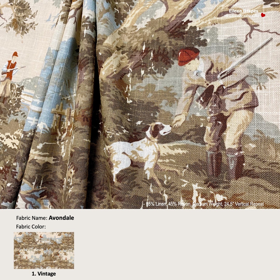 Avondale Color Vintage Fishing Hunting Toile Linen Blend Curtain ...
