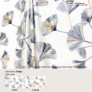 Ginkgo 2 Colors Embroidered Leaves Linen Blend Curtain, Valance Extra ...