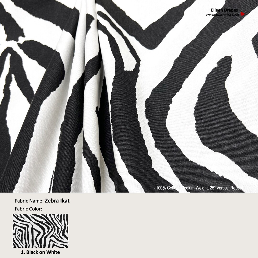 Zebra Ikat Color Black White Geometric Animal Modern Cotton Curtain ...