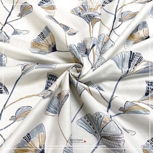 Ginkgo; 2 Colors; Embroidered Leaves; Linen Blend Curtain, Valance ...