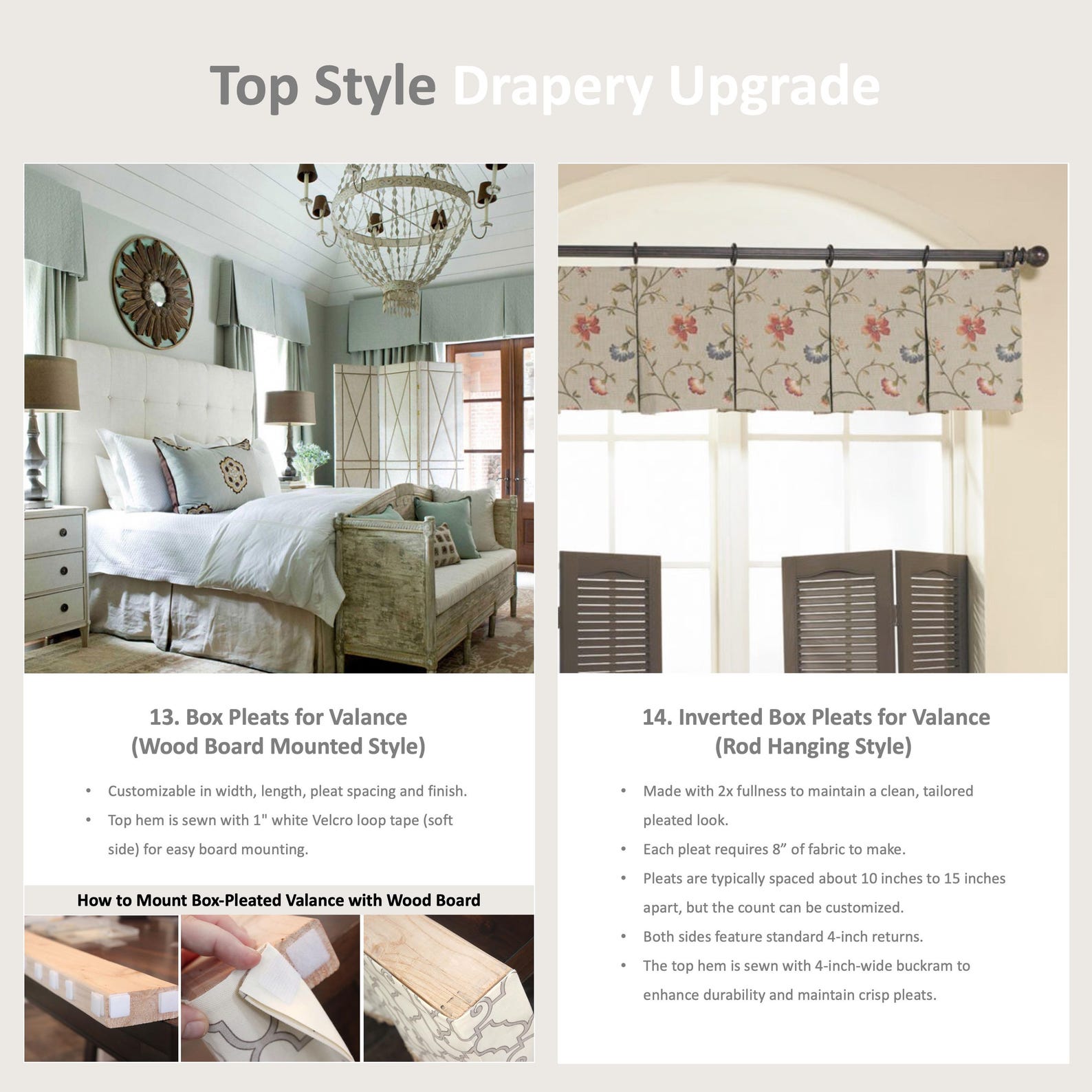 TOP STYLE Drapery Upgrade to Custom Drapes; Pinch Pleats; Euro Pleats ...