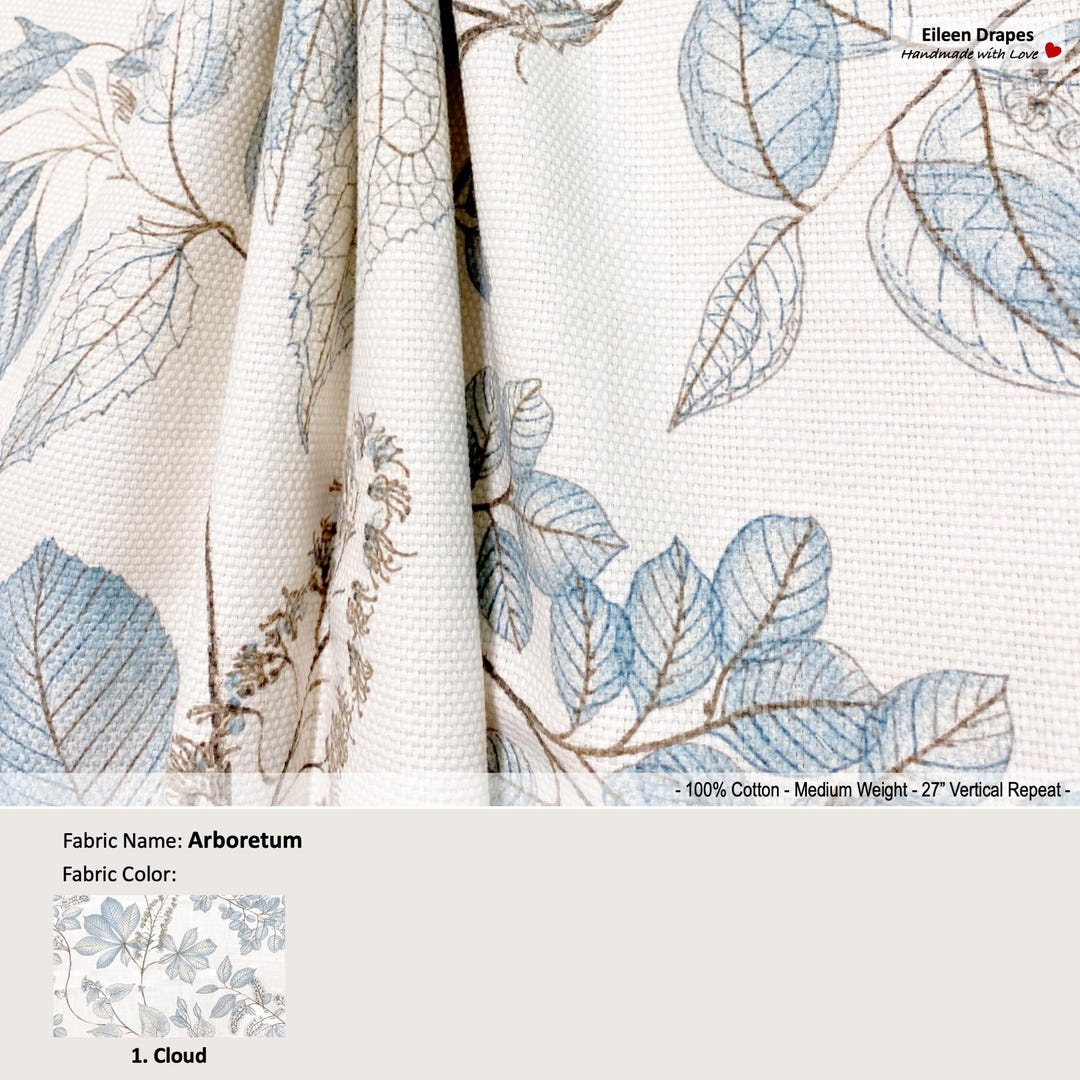 Arboretum Color Cloud Jacobean Floral Foliage Beige Light Blue Cotton ...