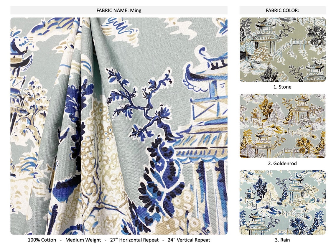 Ming 3 Colors Stone Goldenrod Rain Chinoiserie Garden Toile - Etsy