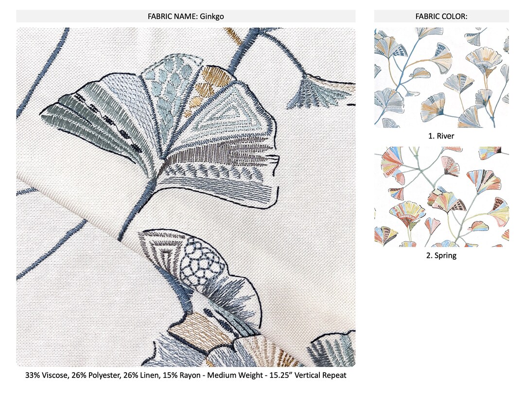 Ginkgo 2 Colors Embroidered Leaves Linen Blend Curtain - Etsy