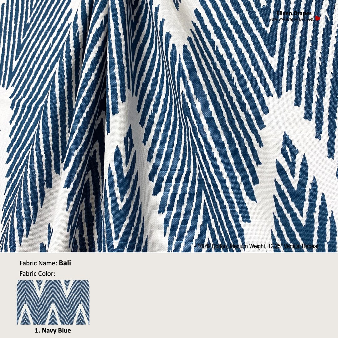 Bali; Color Navy Blue; Modern Chevron Denim; Cotton Curtain, Valance ...