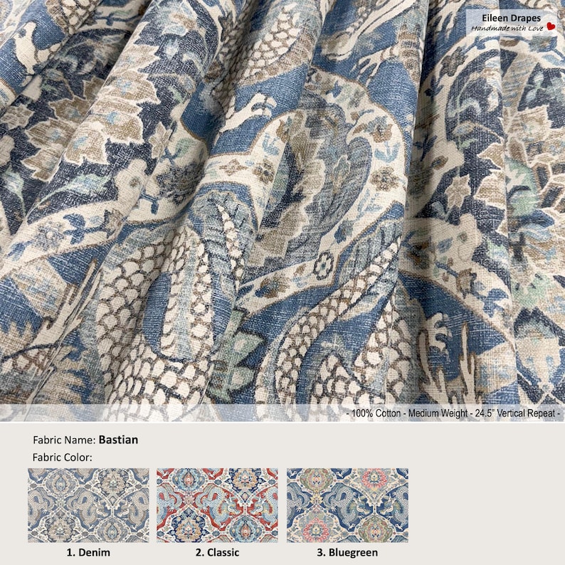 Bastian; 3 Colors; Chinoiserie Dragon Ogee; Cotton Curtain, Valance ...