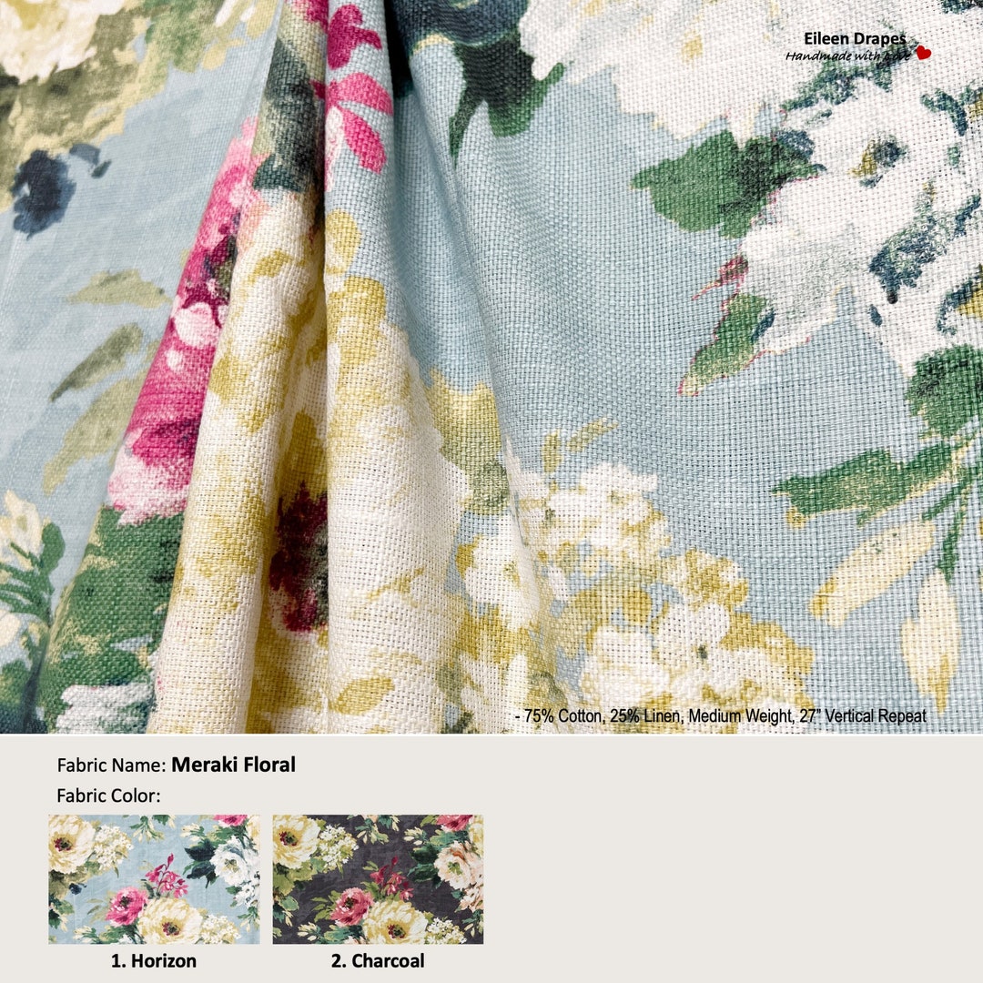 Meraki Floral 2 Colors Watercolor Flower Blue Colorful Cotton Blend ...