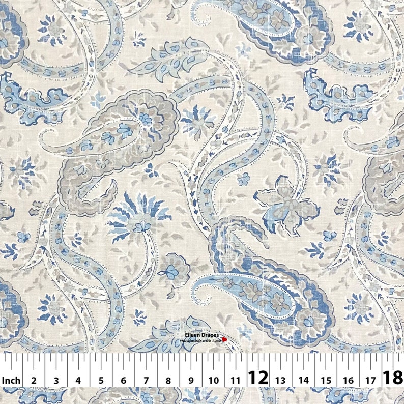 Namaste; Color Bluewater; Paisley Flower Floral Blue; Linen Blend ...