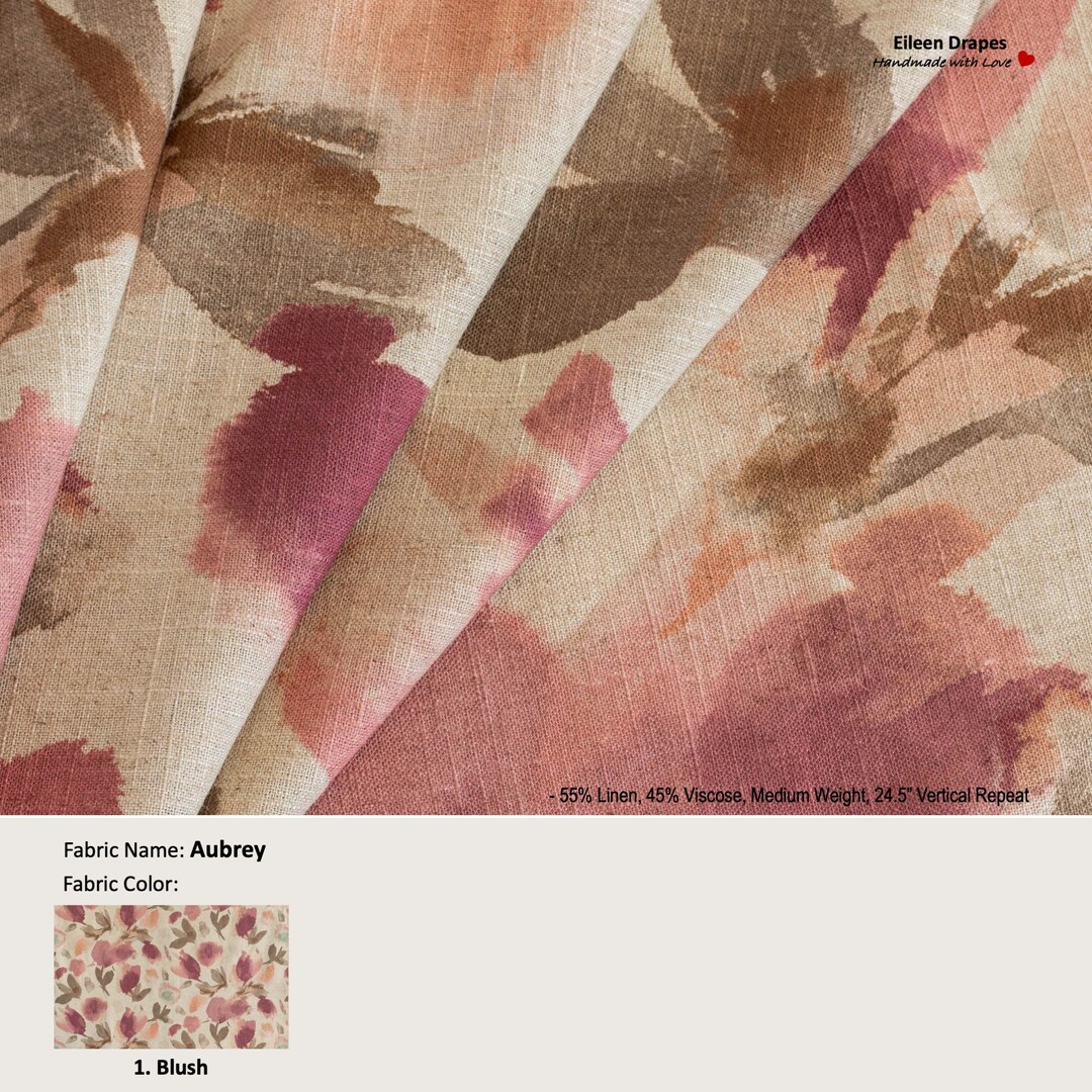 Aubrey Color Blush Abstract Floral Linen Blend Curtain, Valance Extra ...