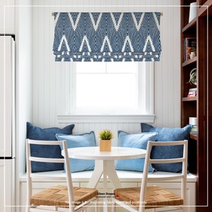 Bali; Color Navy Blue; Modern Chevron Denim; Cotton Curtain, Valance ...