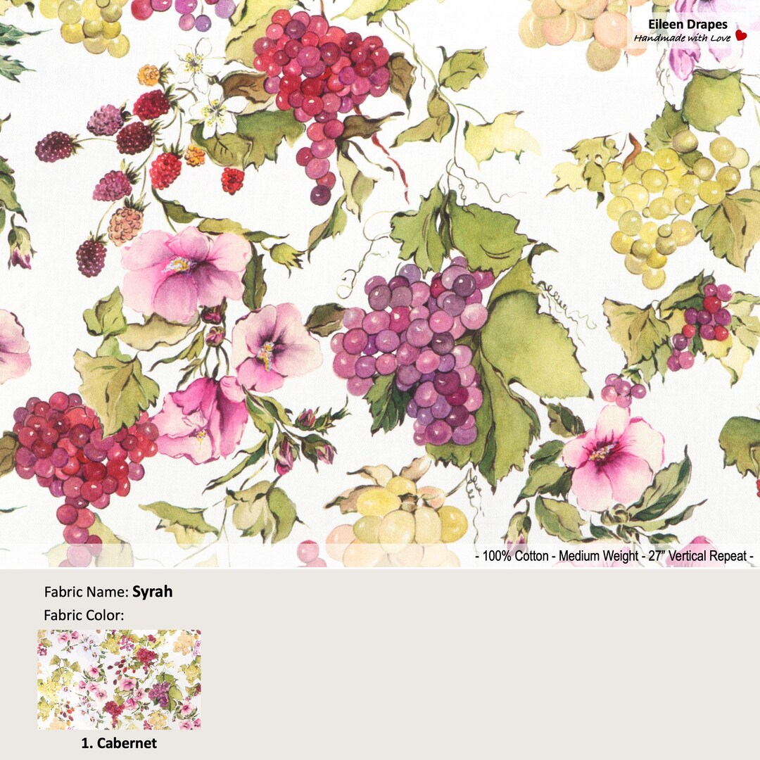 Syrah; Color Cabernet; Watercolor Botanical Grapes Vines Flower; Cotton ...