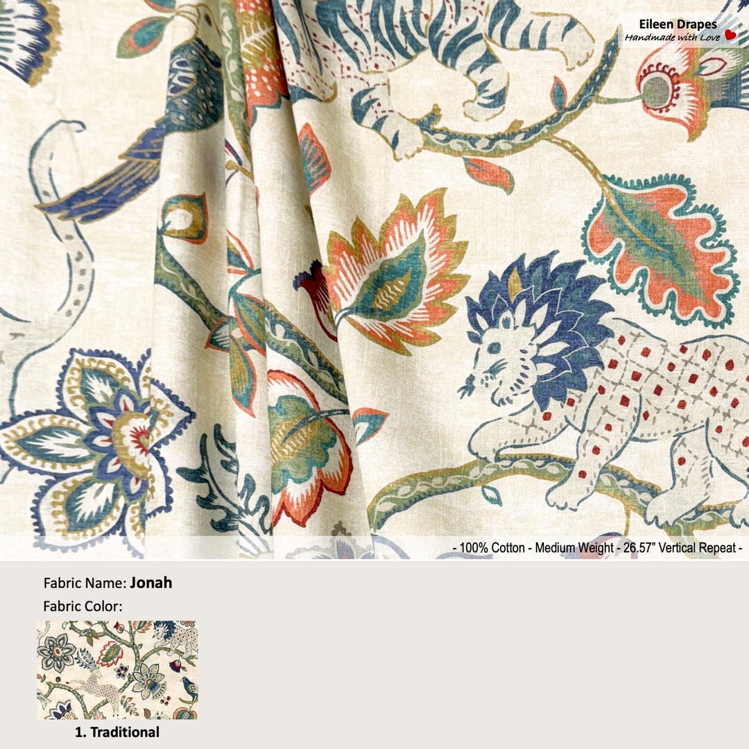 Jonah; Color Traditional; Jacobean Floral Tigers Birds Lions Deer ...