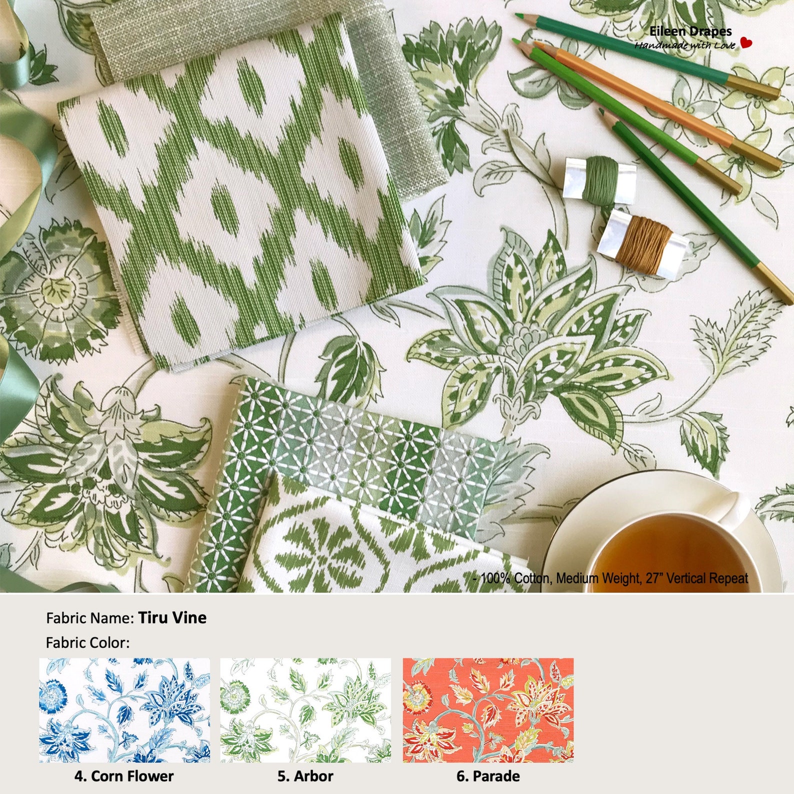 Tiru Vine; 6 Colors; Botanical, Florals, Jacobeans; Cotton Curtain ...