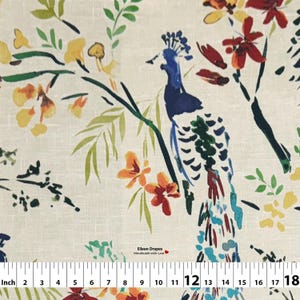 Quiller; Color Multi; Watercolor Peacock Bird Floral; Cotton Curtain ...