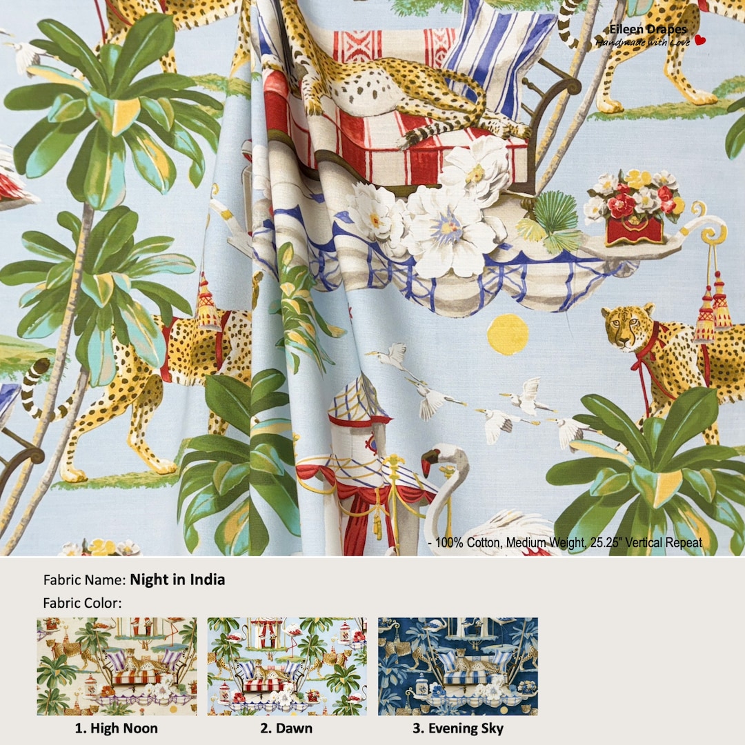 Night in India; 3 Colors; Bengal Tiger Swan; Cotton Curtain, Valance ...