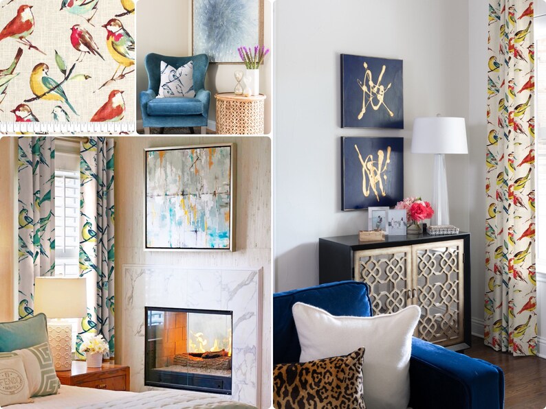 Birdwatcher 4 Colors Blue Turquoise Summer Bird Floral - Etsy