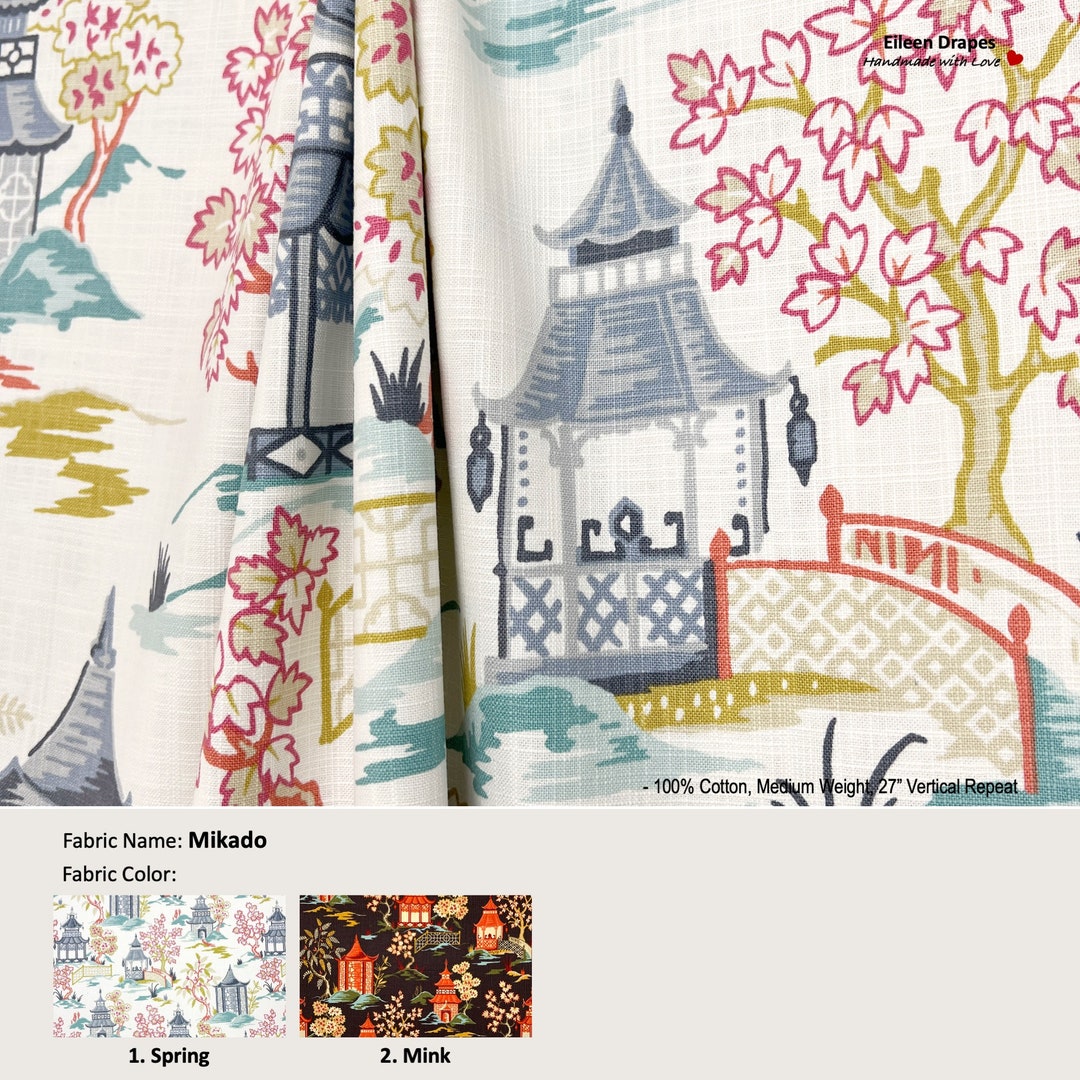 Mikado; 2 Colors; Chinoiserie Toile Asian; Cotton Curtain, Valance ...