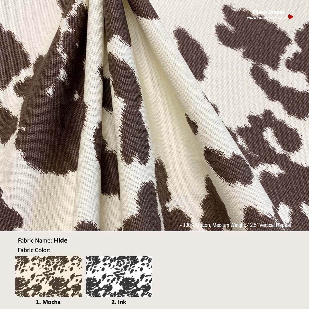 Hide; 2 Colors; Farm Cow Western Country; Cotton Curtain, Valance ...