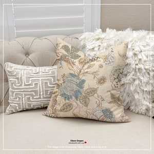 Ivana Color Sea Glass Jacobean Floral Flower Blue Taupe Linen Blend ...