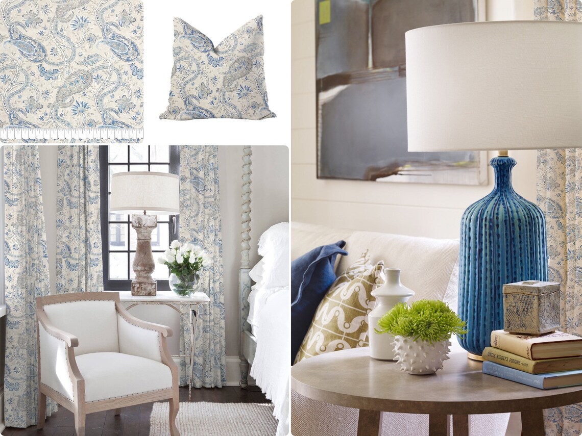 Namaste Color Bluewater Paisley Flower Floral Blue Linen - Etsy