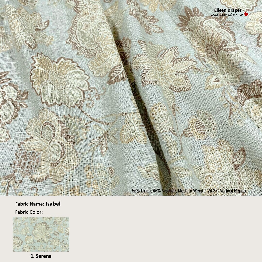 Isabel; Color Serene; Jacobean Floral; Linen Blend Curtain, Valance ...