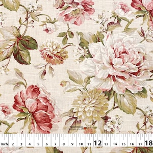 Belle Fleur; Color Tea Rose; Floral Flower Pink Ivory; Linen Blend ...