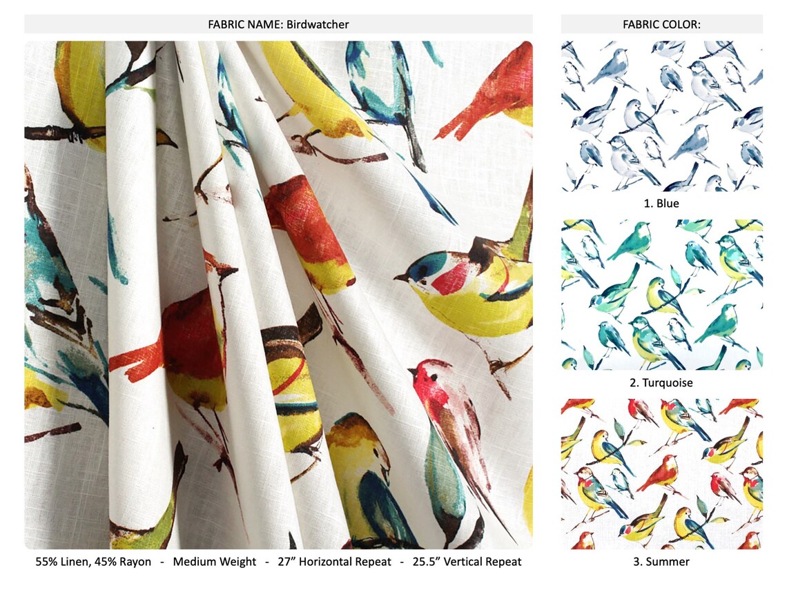 Birdwatcher 4 Colors Blue Turquoise Summer Bird Floral - Etsy