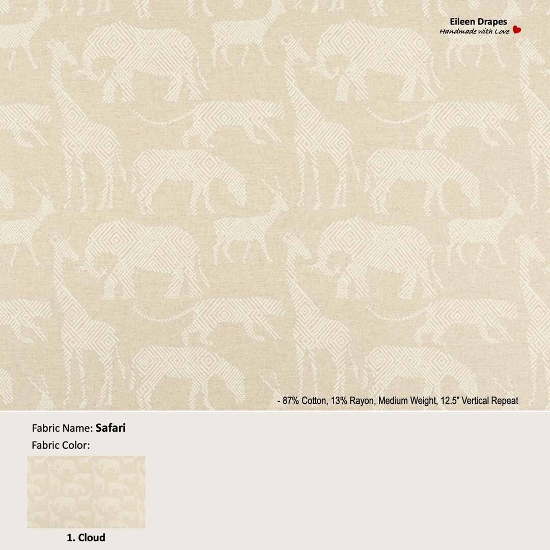 Safari; Color Cloud; Elephant Giraffe; Cotton Blend Curtain, Valance ...