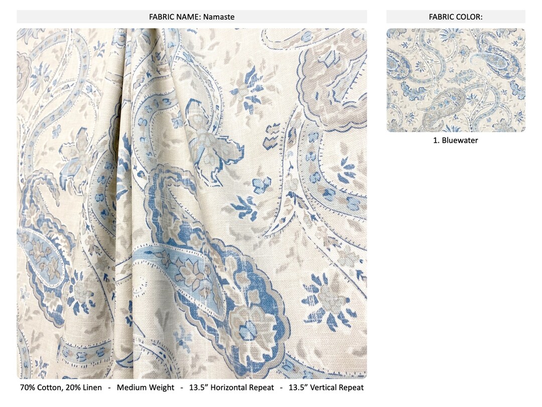 Namaste Color Bluewater Paisley Flower Floral Blue Linen - Etsy
