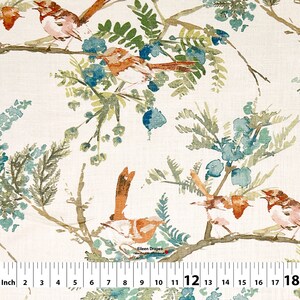 Round Robin; 2 Colors; Watercolor Bird Tree; Cotton Curtain, Valance ...