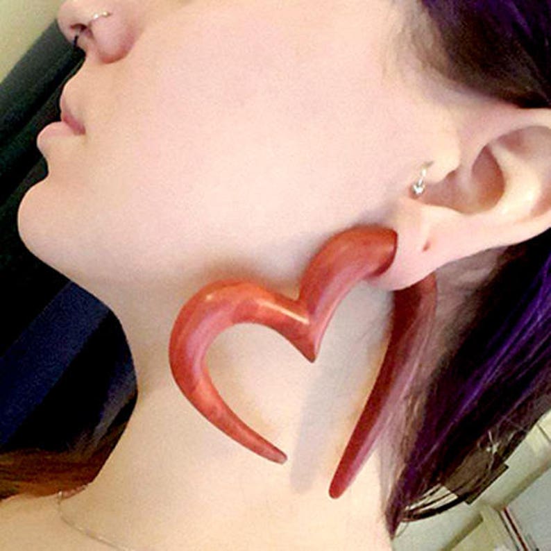 Heart Gauge Earrings Redheart Wood - Etsy