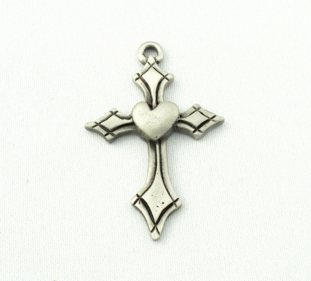 1X Cross With a Centered Heart Pendant/finding - Etsy