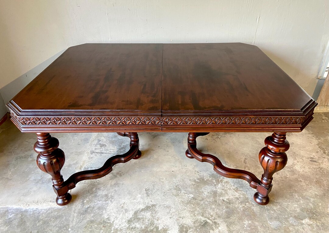 Antique Jacobean Style Dining Table With Leaf-solid Wood Carved Detail ...