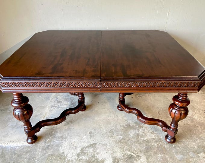 Antique Jacobean Style Dining Table With Leaf-solid Wood Carved Detail ...