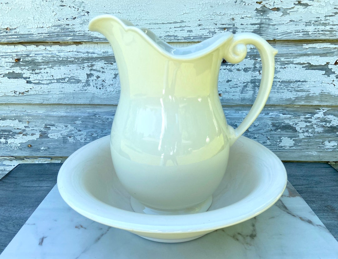 Large Vintage Wash Basin and Pitcher, Ironstone Wash Bowl and Pitcher ...