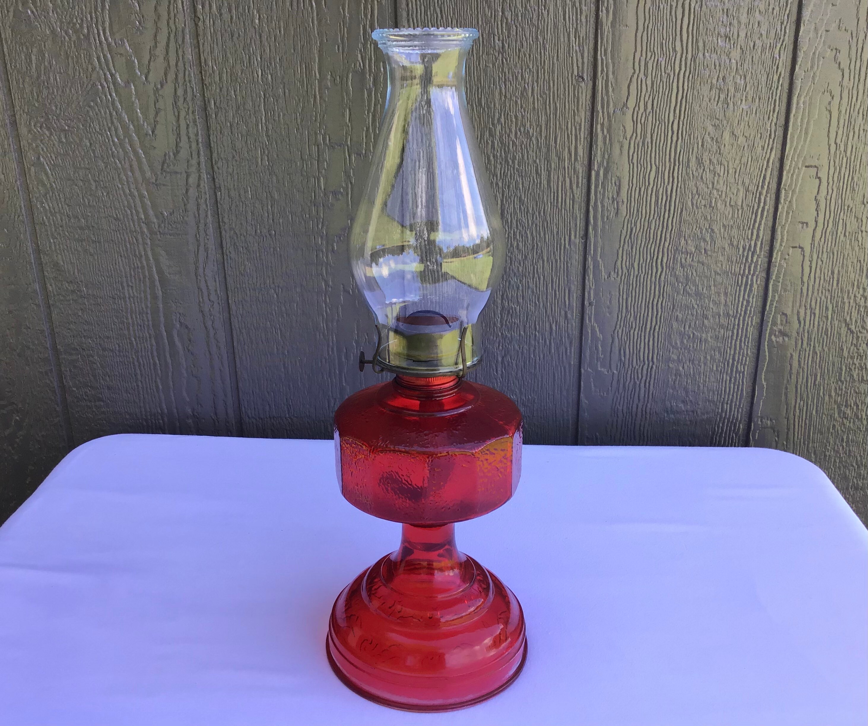 Vintage Red Glass Oil Lamp | Etsy