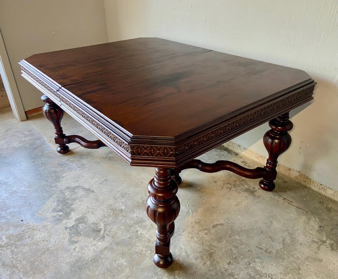 Antique Jacobean Style Dining Table With Leaf-solid Wood Carved Detail ...