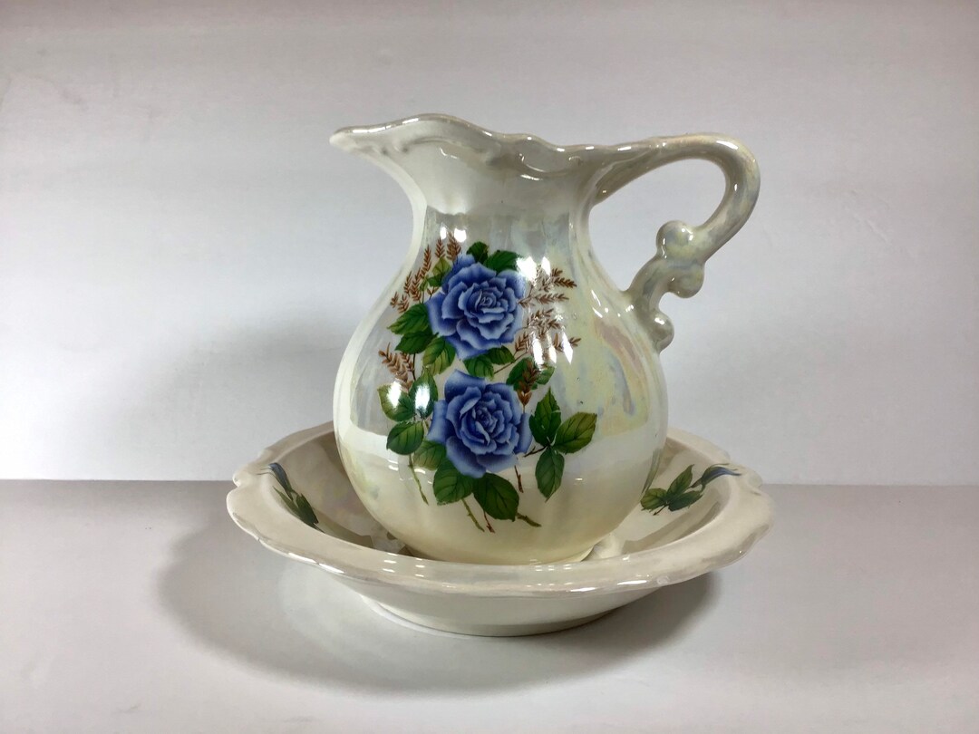 Small Ceramic Pitcher and Washbowl, Vintage Handmade Pitcher and Bowl ...
