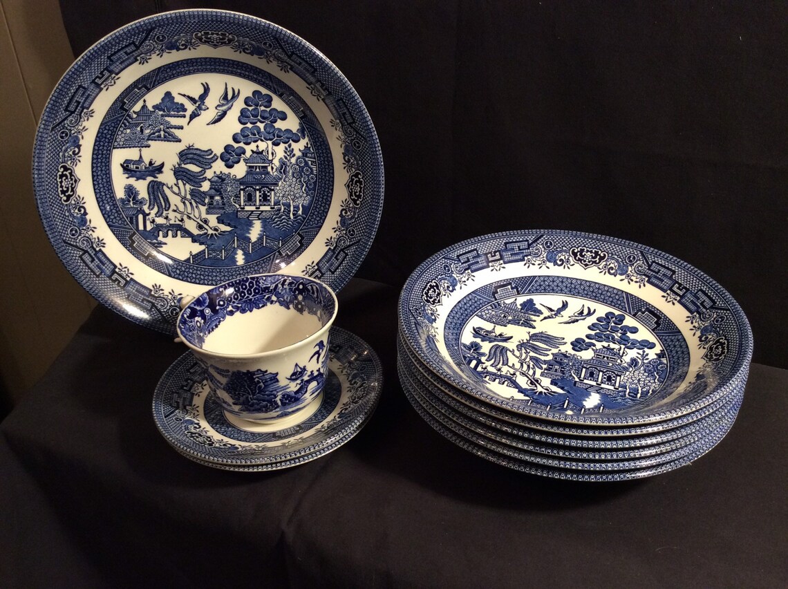 10 Pieces Churchill Blue Willow Bowls Teacup and Saucerfrench - Etsy