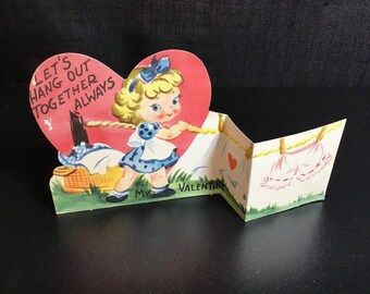 1970's Please Say You'll Be My Valentine - Rosy Cheeks Girl With Blue ...