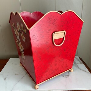 Vintage Red Metal Trash Can - Etsy