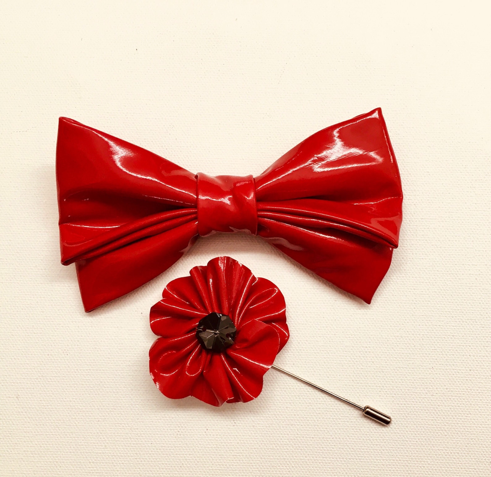 Bow Tie Black Patent Leather and Matching Lapel Pin Sold - Etsy