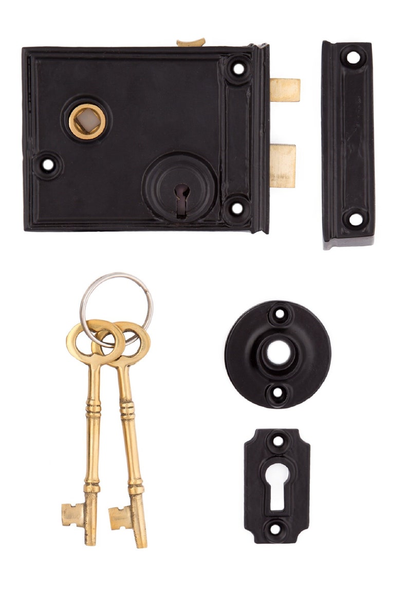 Cast Iron Horizontal Rim Lock Set With Rosette & Escutcheon - Etsy