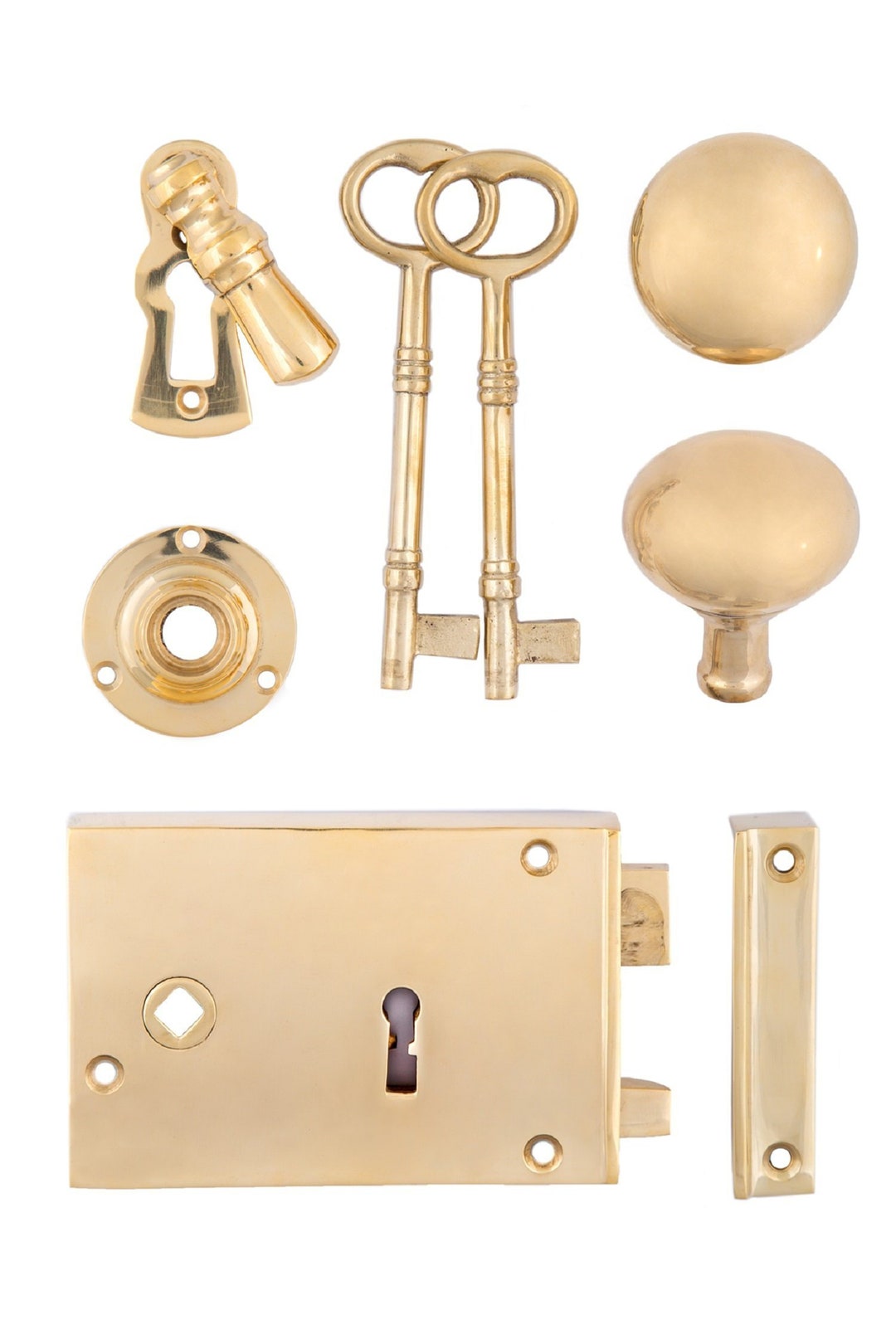 Solid Brass Horizontal Rim Lock, Antique Reproduction, With Knobs ...