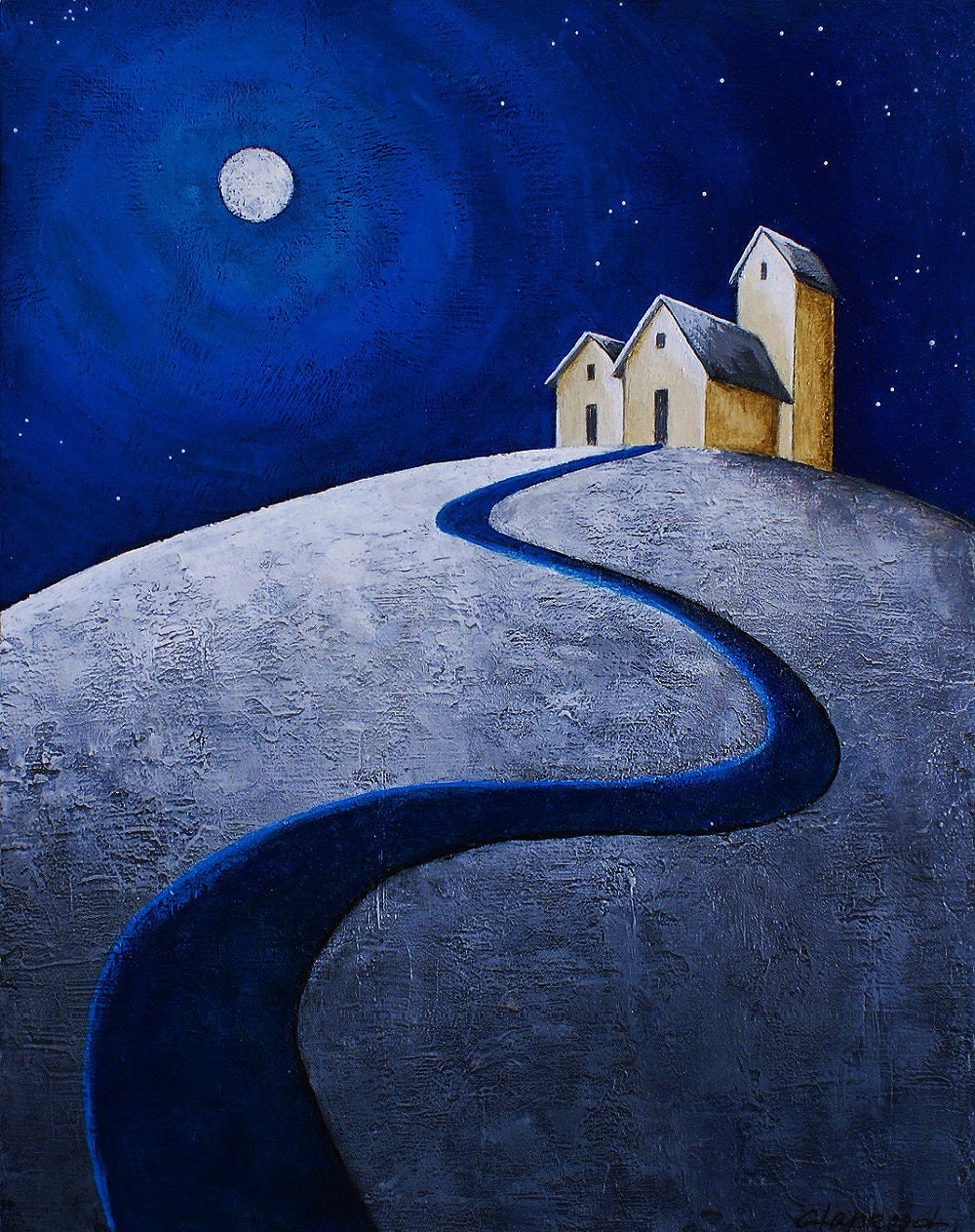 Nightscape Painting Full Moon Painting Painting of Houses on - Etsy UK
