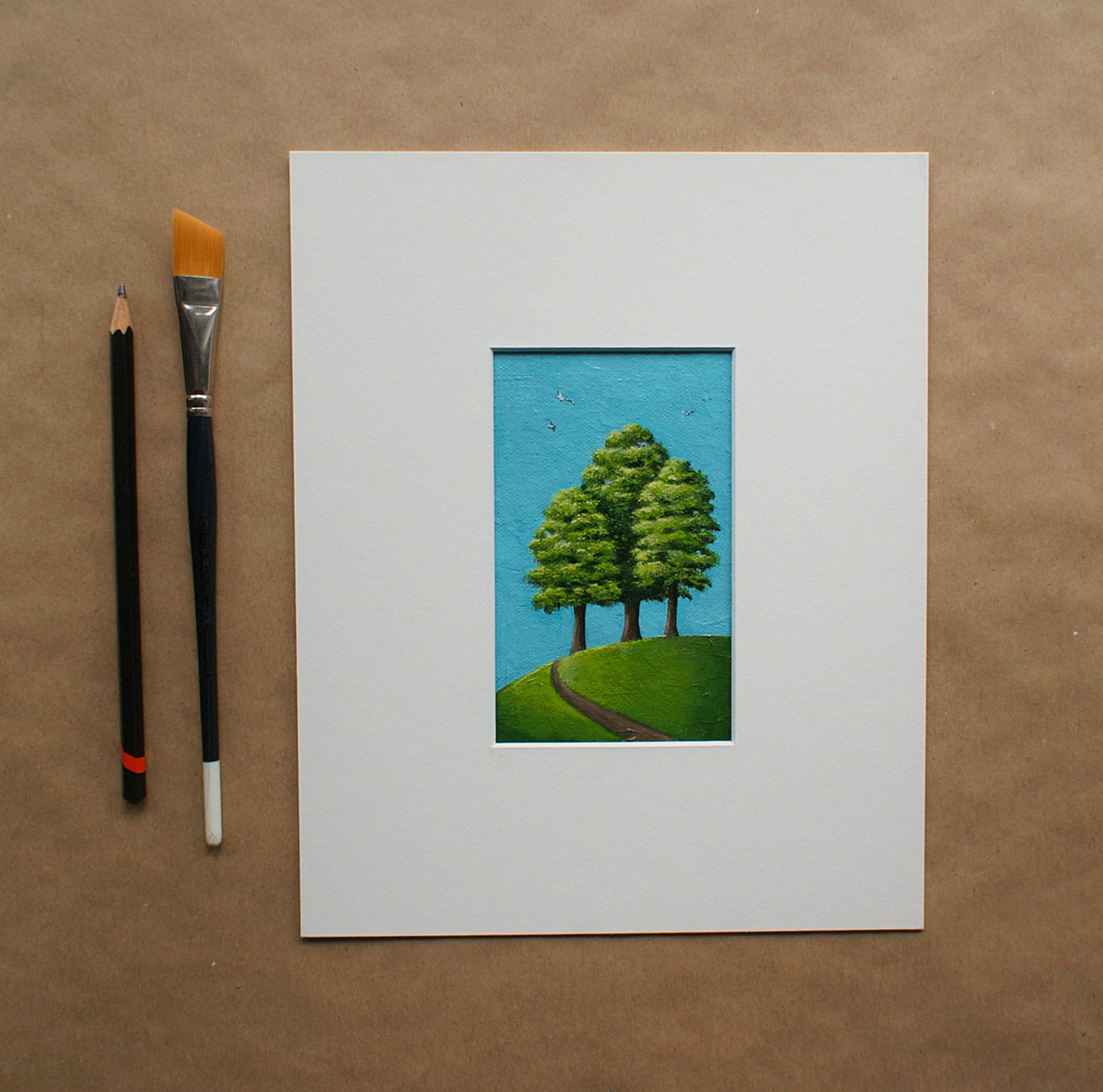 Tree Painting, Green Trees Art, Small Original Artwork, Small Wall Art ...