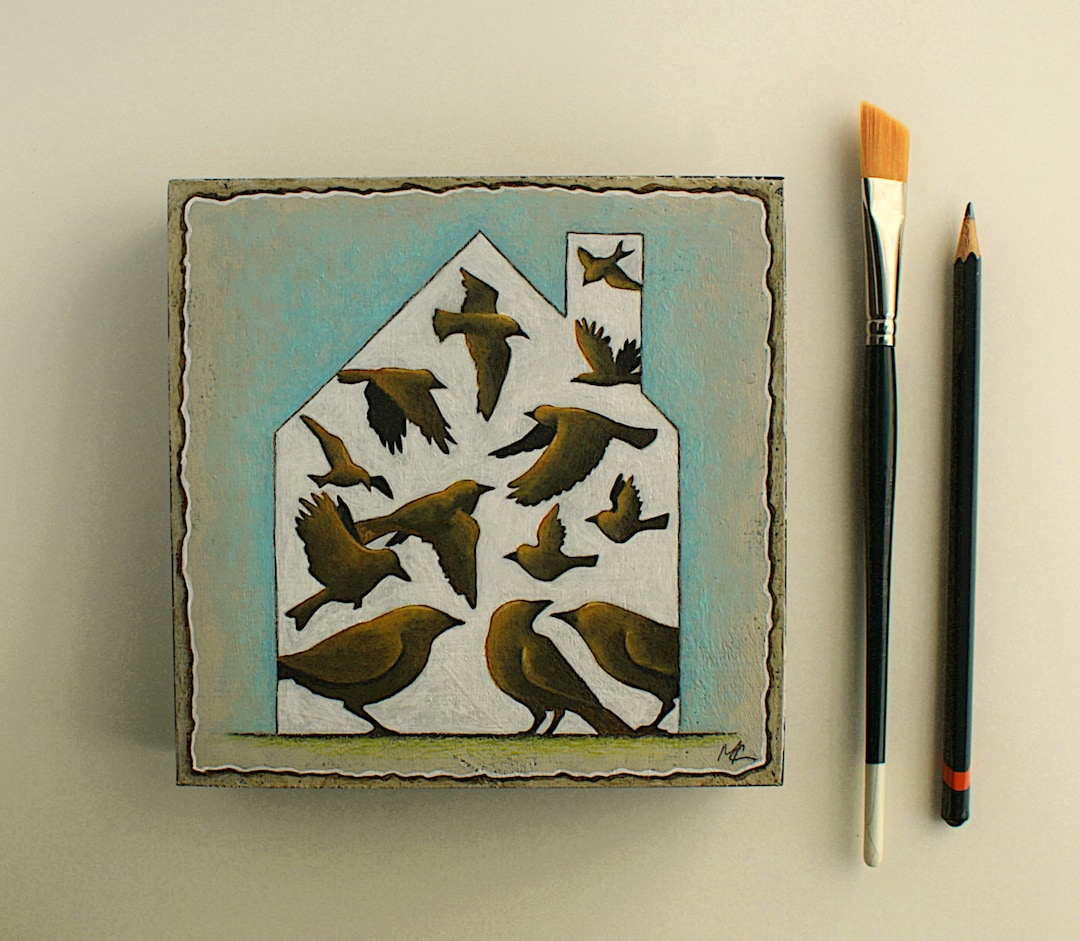 Small Original Art, Birds Painting, Songbirds Artwork, Small Bird Art ...