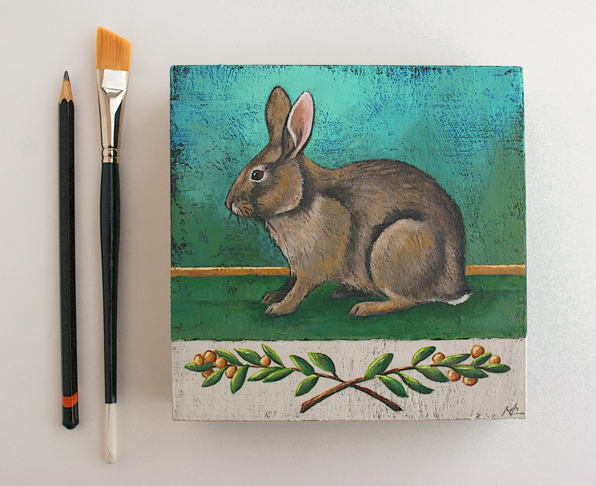 Small Cottontail Rabbit Painting, Original Wildlife Painting, Hand ...